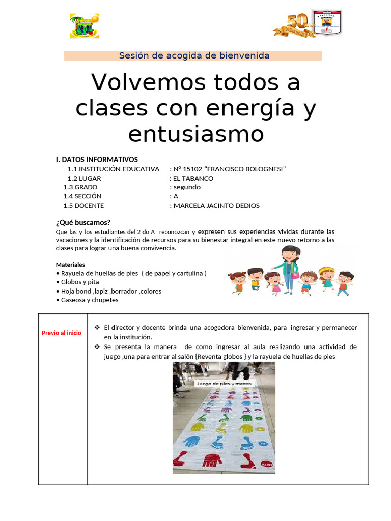 SESION DE BIENVENIDA AL 2do grado | PDF