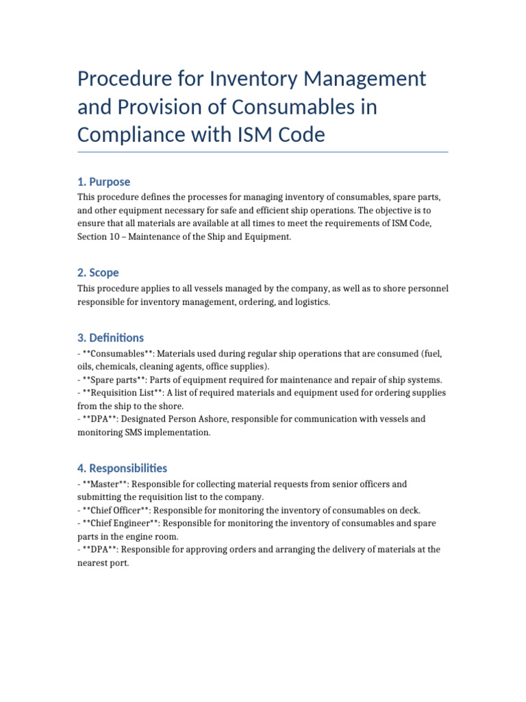 ISM Inventory Management Procedure | PDF | Inventory | Audit
