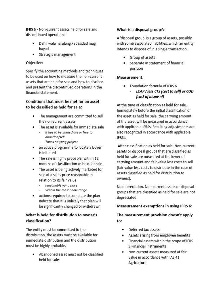 IFRS 5 and 6 Updates Reviewer | PDF | Fair Value | Financial Economics