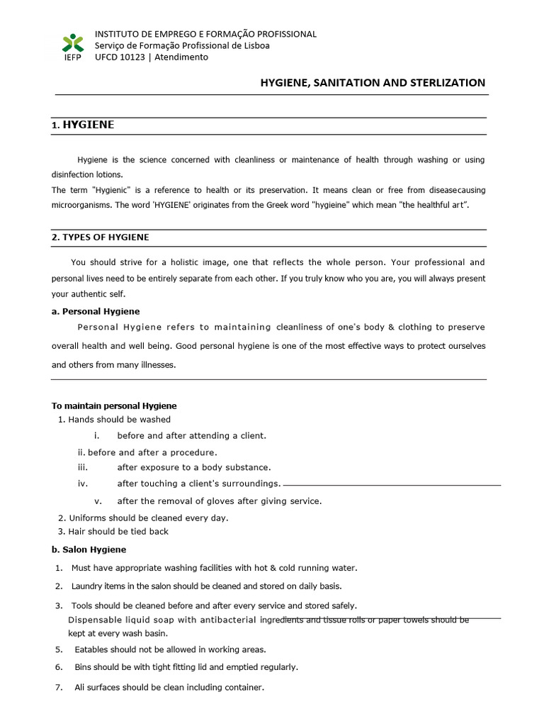 Hygiene, Sanitation, and Sterilization Guide | PDF | Hygiene | Disinfectant