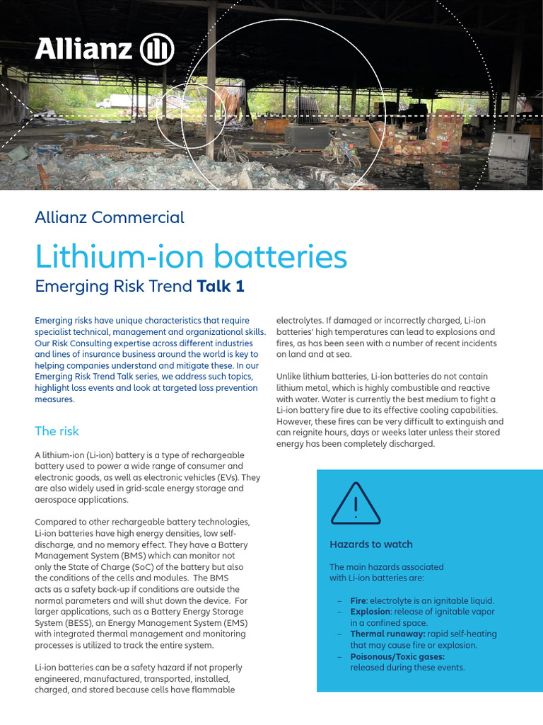 Emerging Risk Lithium Batteries | PDF | Lithium Ion Battery | Electric ...