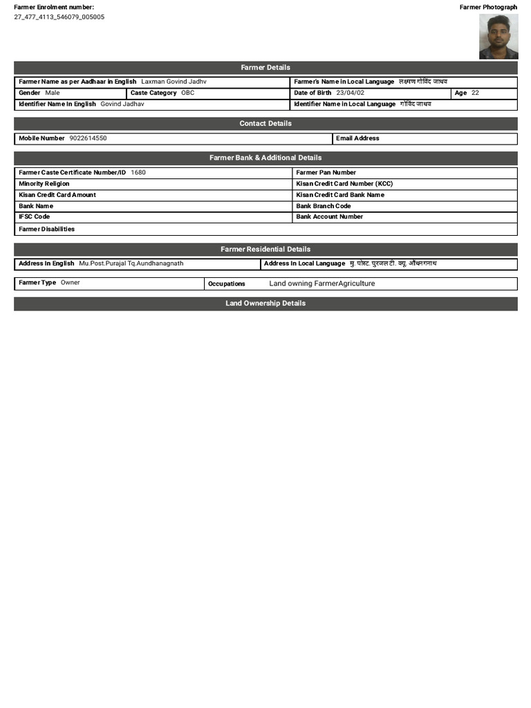 Farmer Registry Enrollement Data | PDF