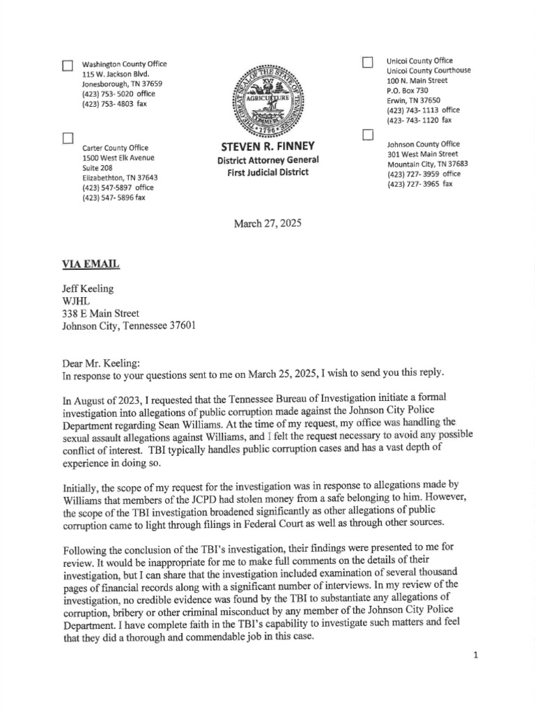 Da Steve Finney Letter 3-27-2025 | PDF