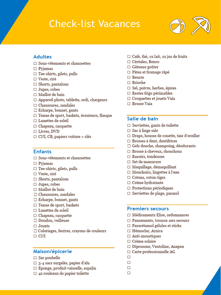 Check-list Vacances en Famille PDF | PDF | Nourritures