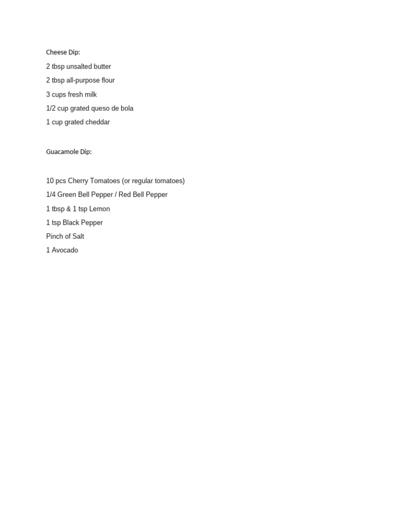 Chips and Dips Ingredient List | PDF