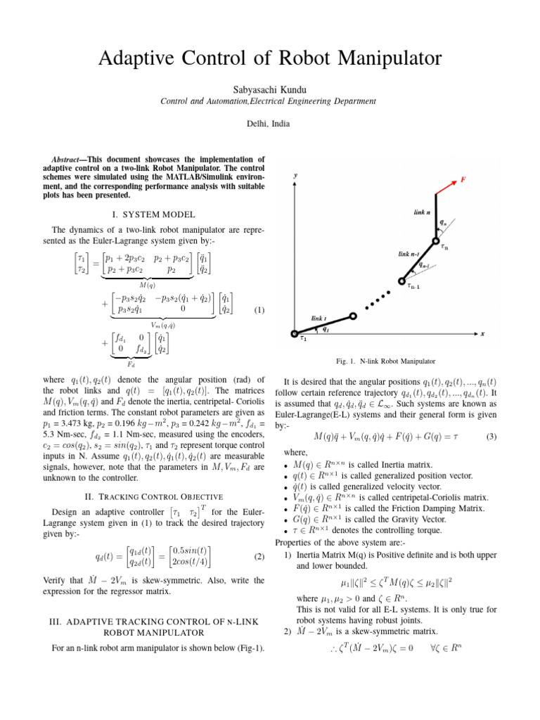 Adaptive Control of Two-Link Robot | PDF | Torque | Matrix (Mathematics)