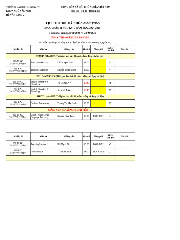 Lich Thi K. 2022B (VB2) (08.4 & 09.4.25) | PDF