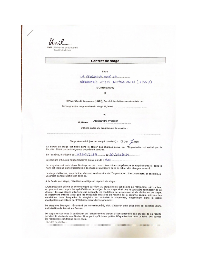 Contrat de Stage FDNU | PDF