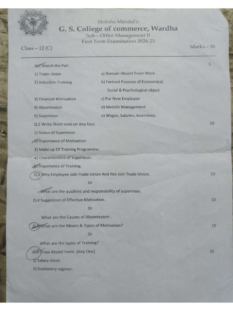 Office Management Question Paper 50 Marks | PDF