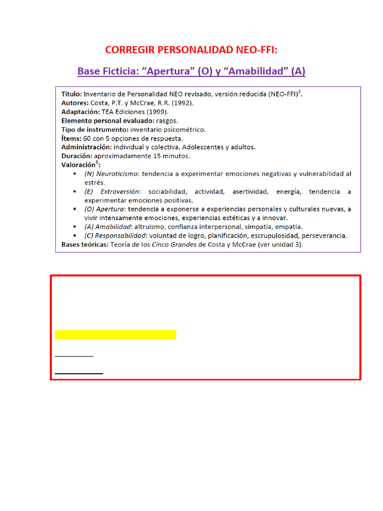 Corregir Personalidad Neo Ffi | PDF