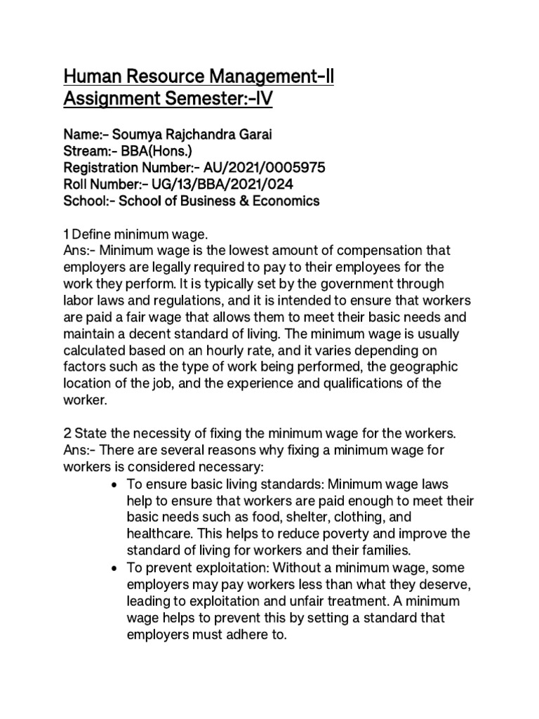 HRM- II Assignment | PDF | Employment | Minimum Wage
