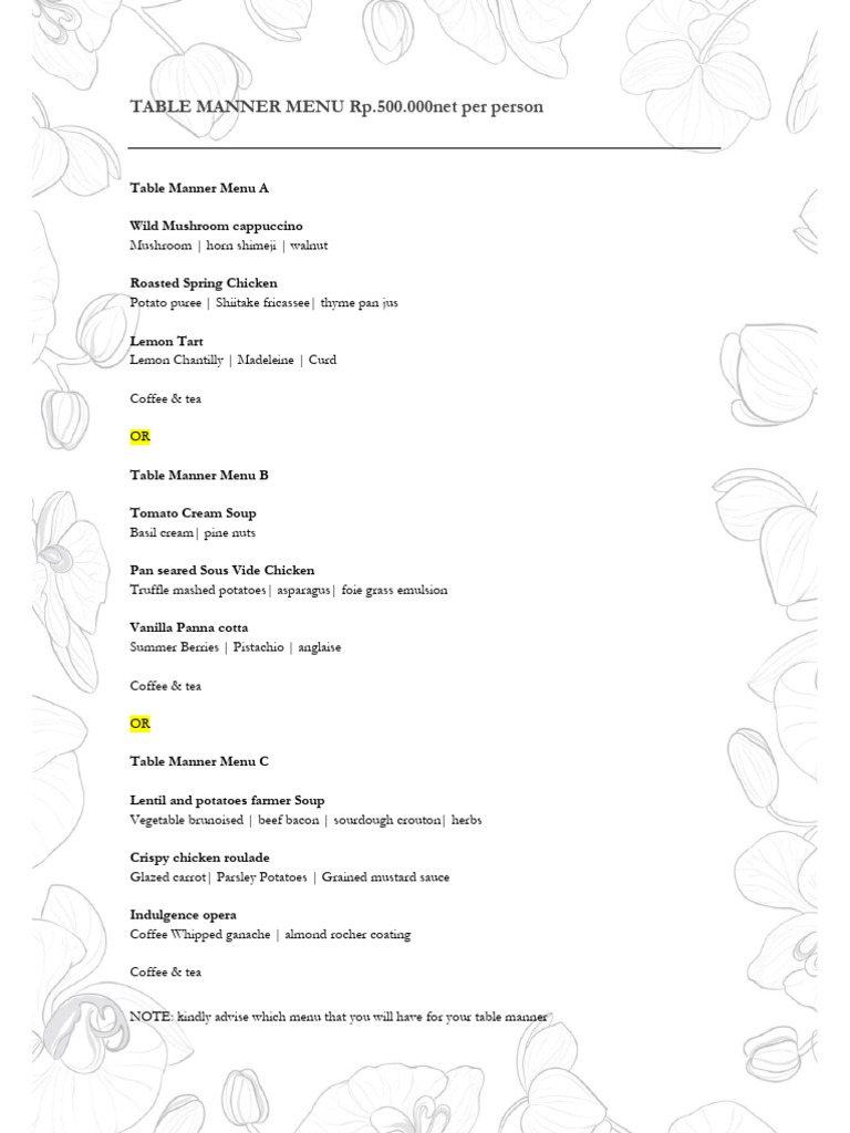 Table Manner Menu - Special Promotion 2025 | PDF