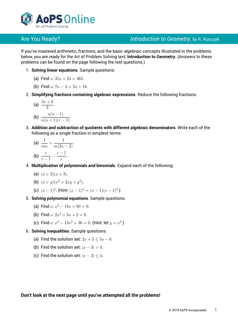 Geometry Readiness Test Questions | PDF | Subtraction | Equations