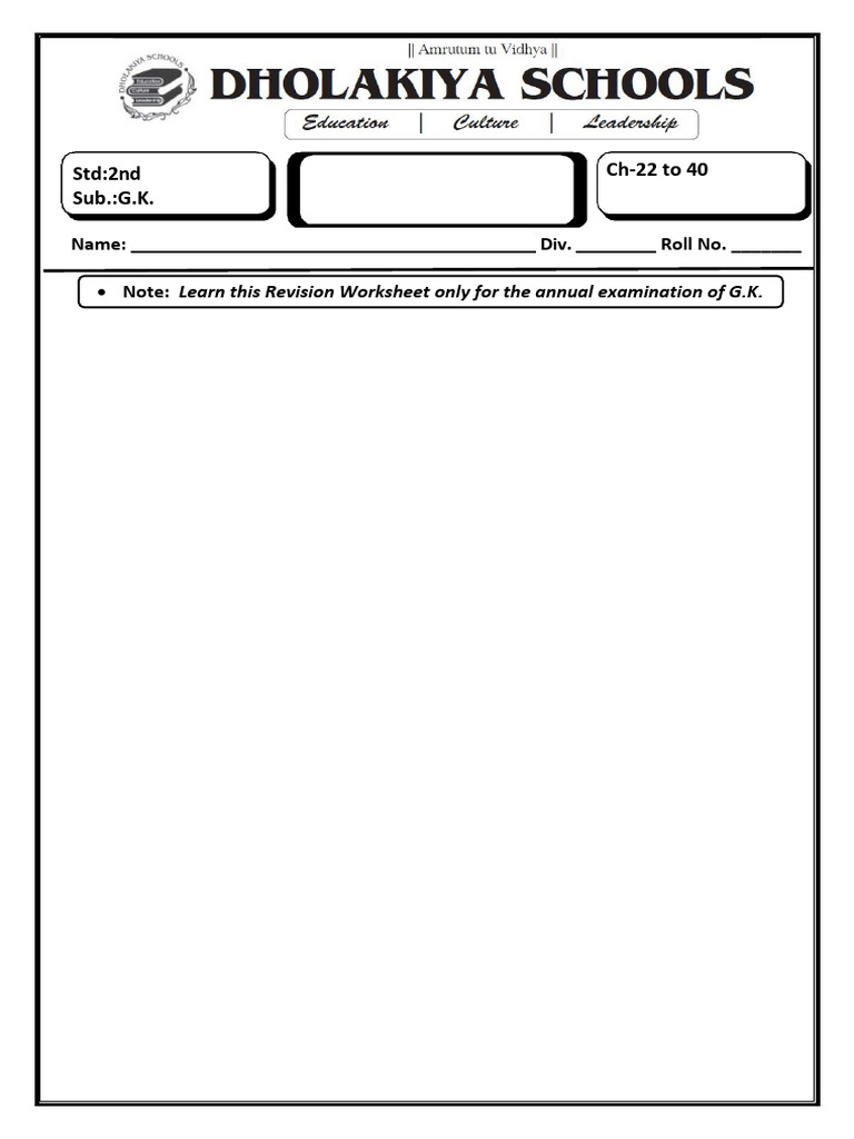 Std2 Gk Revision Ws Sem-2 (1) | PDF