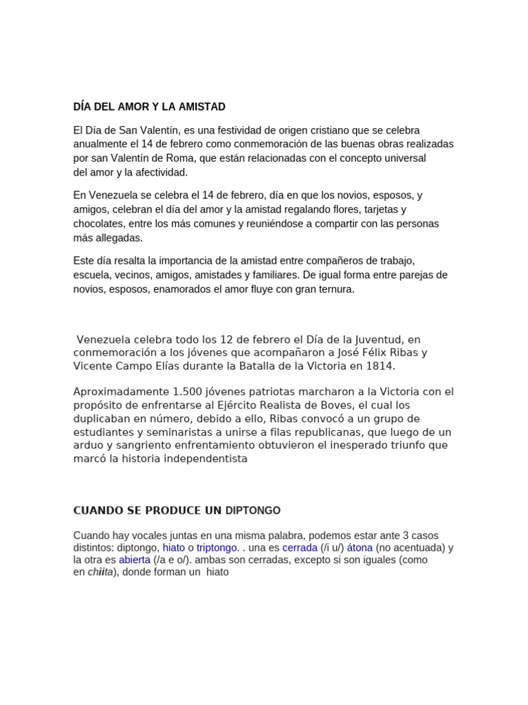 Celebración del Amor y la Amistad en Venezuela | PDF