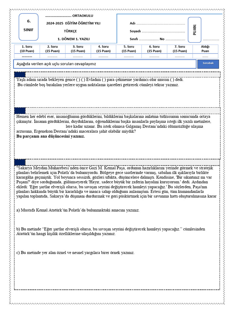 6 Sinif Turkce Sorubak Com 1d1y Dosya No 3330001 | PDF