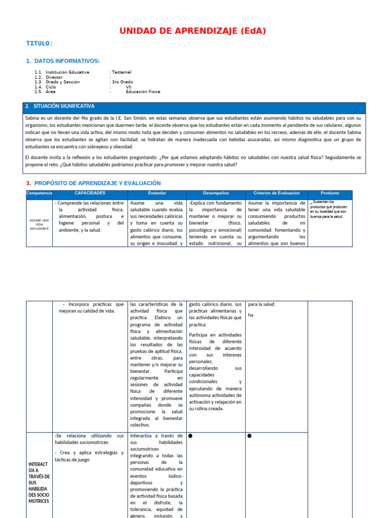 UNIDAD DE APRENDIZAJE 4to Grado | PDF | Evaluación | Aprendizaje