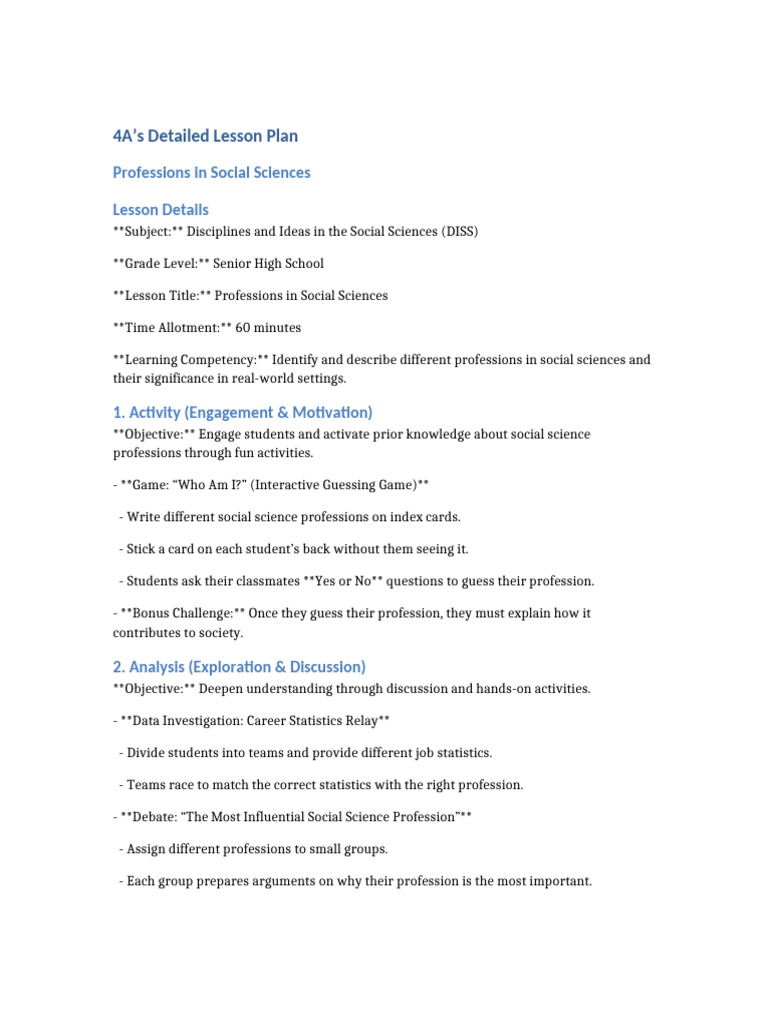 4as Interactive Lesson Plan Professions | PDF
