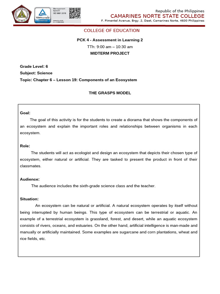 GRASPS-MODEL | PDF | Ecosystem | Natural Environment