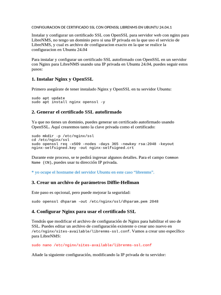 Configuracion SSL OpenSSL LibreNMS Ubuntu | PDF | Transport Layer ...