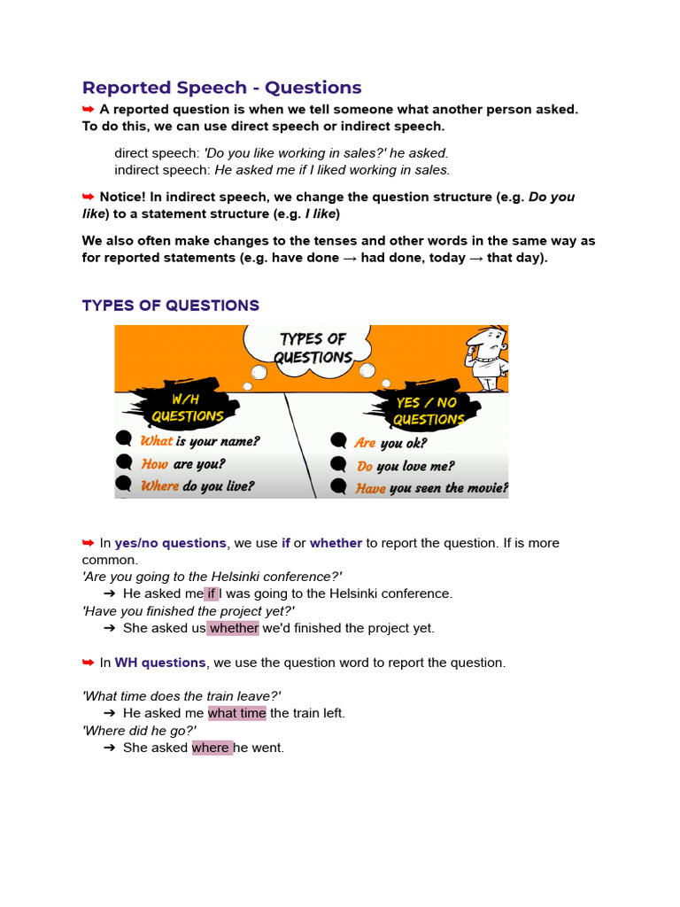 Reported Speech: Question Forms | PDF