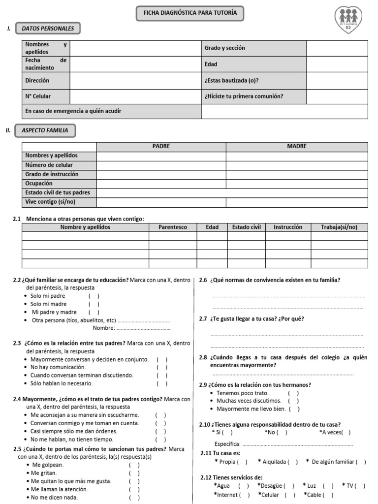FICHA DIAGNÓSTICA DE TUTORÍA. 2024. 2c | PDF | Comida