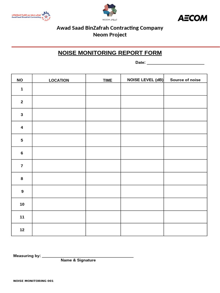Noise Monitoring Report Form | PDF