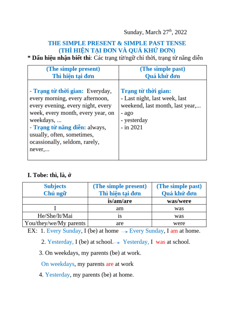 Simple Present and Past Tense Guide | PDF | Grammar | Linguistics