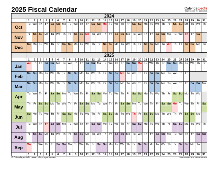 Fiscal Calendar 2025 Landscape Linear | PDF
