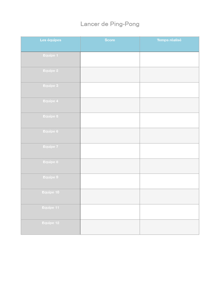 Feuille de Score Lancer de Ping-pong (1) | PDF