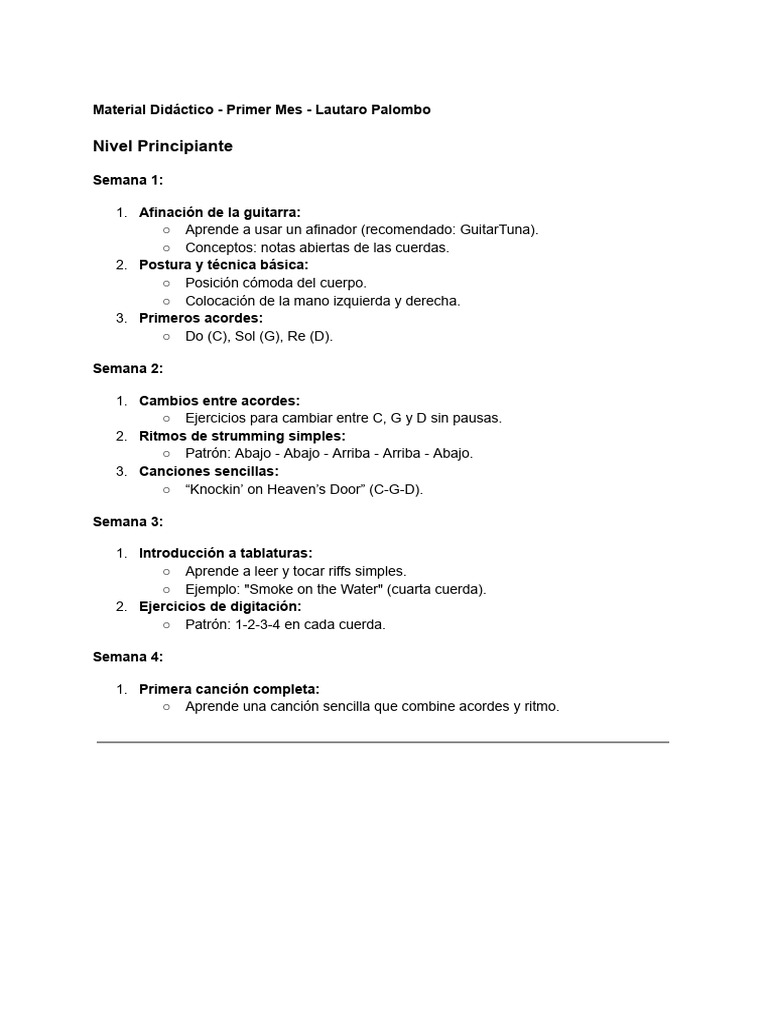 Material Didáctico Principiante - Primer Mes - Lautaro Palombo | PDF