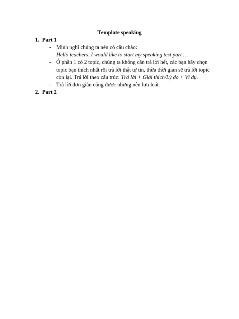 Template Speaking Part 2 3 | PDF