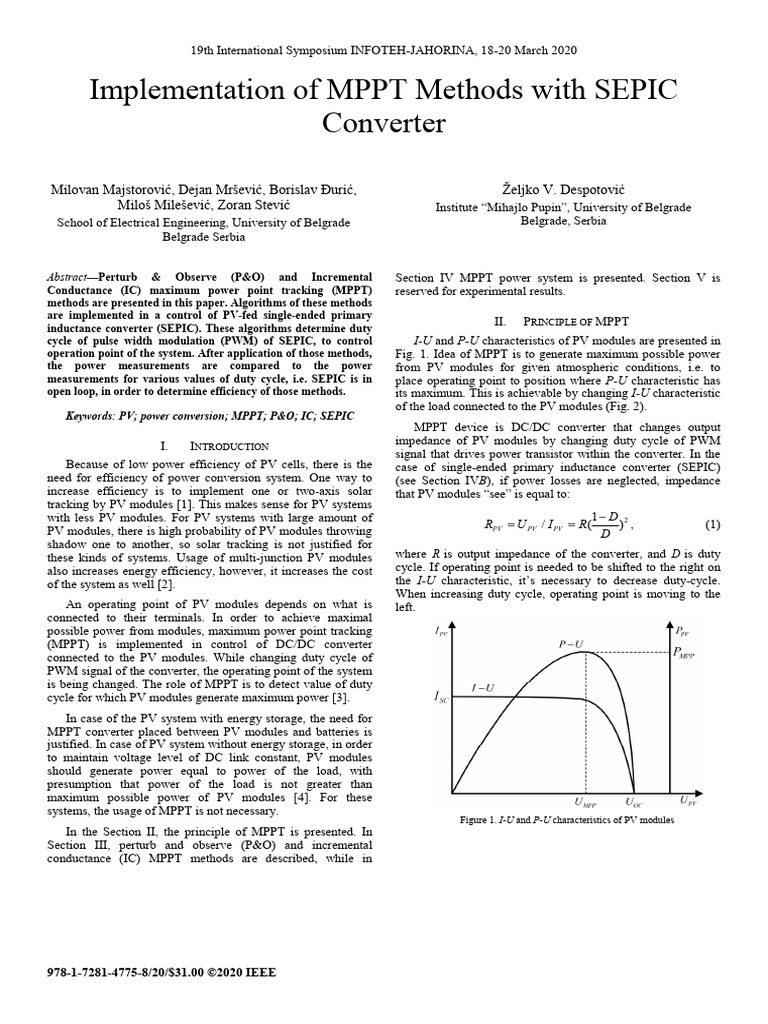 Implementation of MPPT Methods With SEPIC Converter | PDF | Photovoltaics | Solar Panel