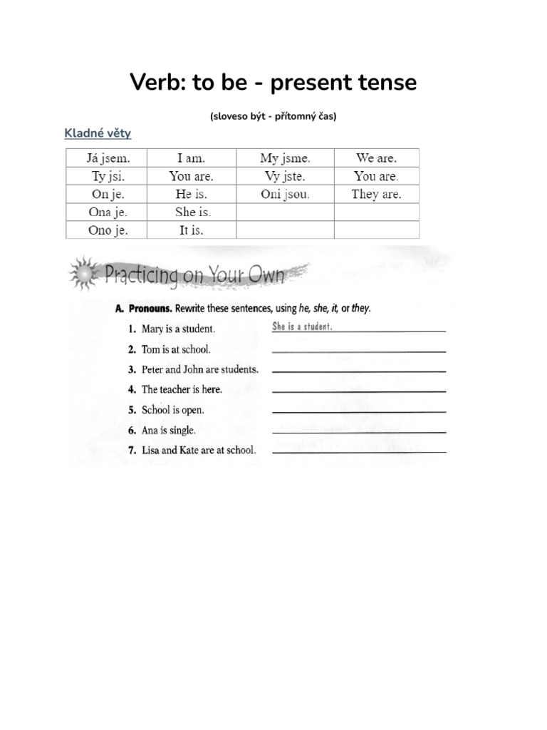 Verb: To Be - Present Tense (Sloveso Být - Přítomný Čas) | PDF