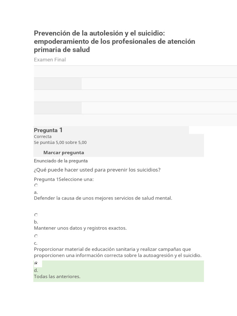 Prevención de La Autolesión y El Suicidio | PDF | Autolesiones | Suicidio