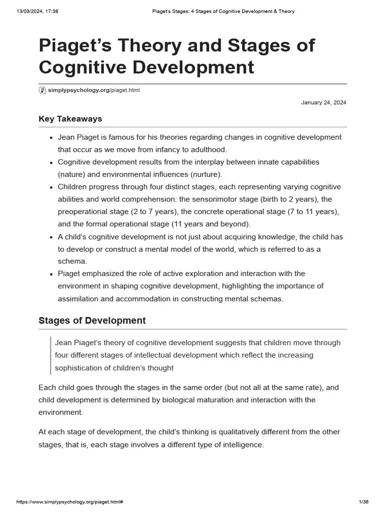 Piaget's Stages - 4 Stages of Cognitive Development & Theory | PDF ...