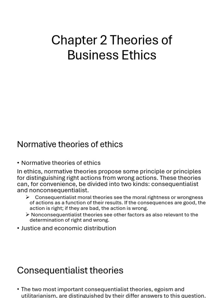 Chapter 2 Theories of Business Ethics | PDF | Utilitarianism | Justice