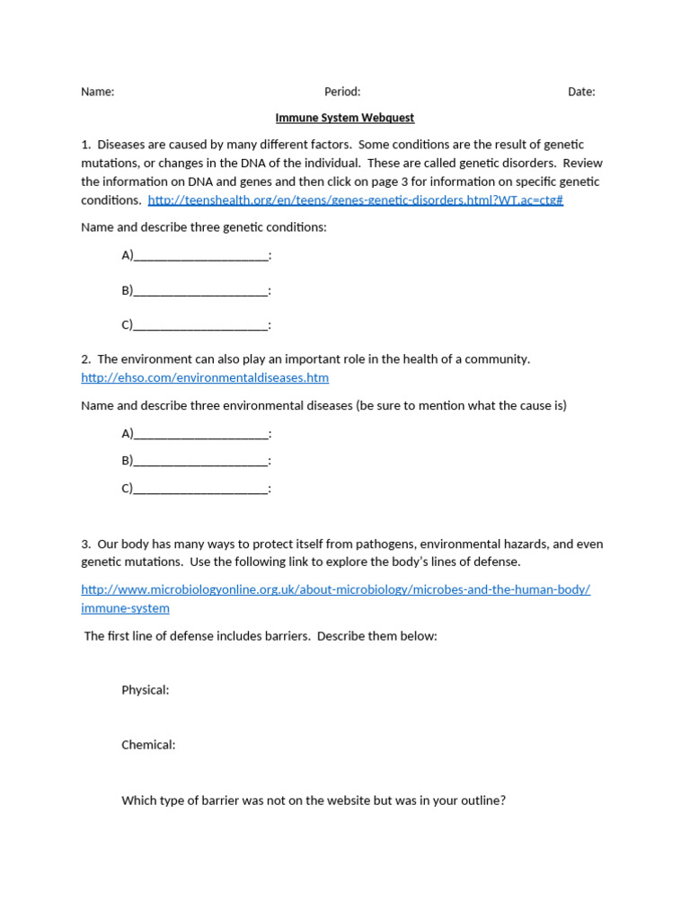 Immune System Webquest | PDF | Immune System | Allergy