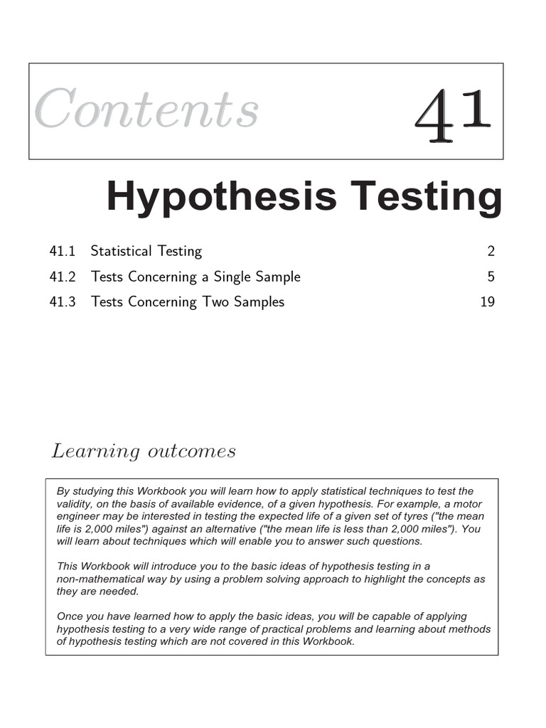 HELM Workbook 41 Hypothesis Testing | PDF | Hypothesis | Statistics