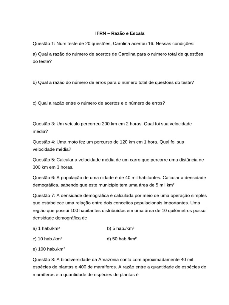 Razões e Densidades no IFRN | PDF