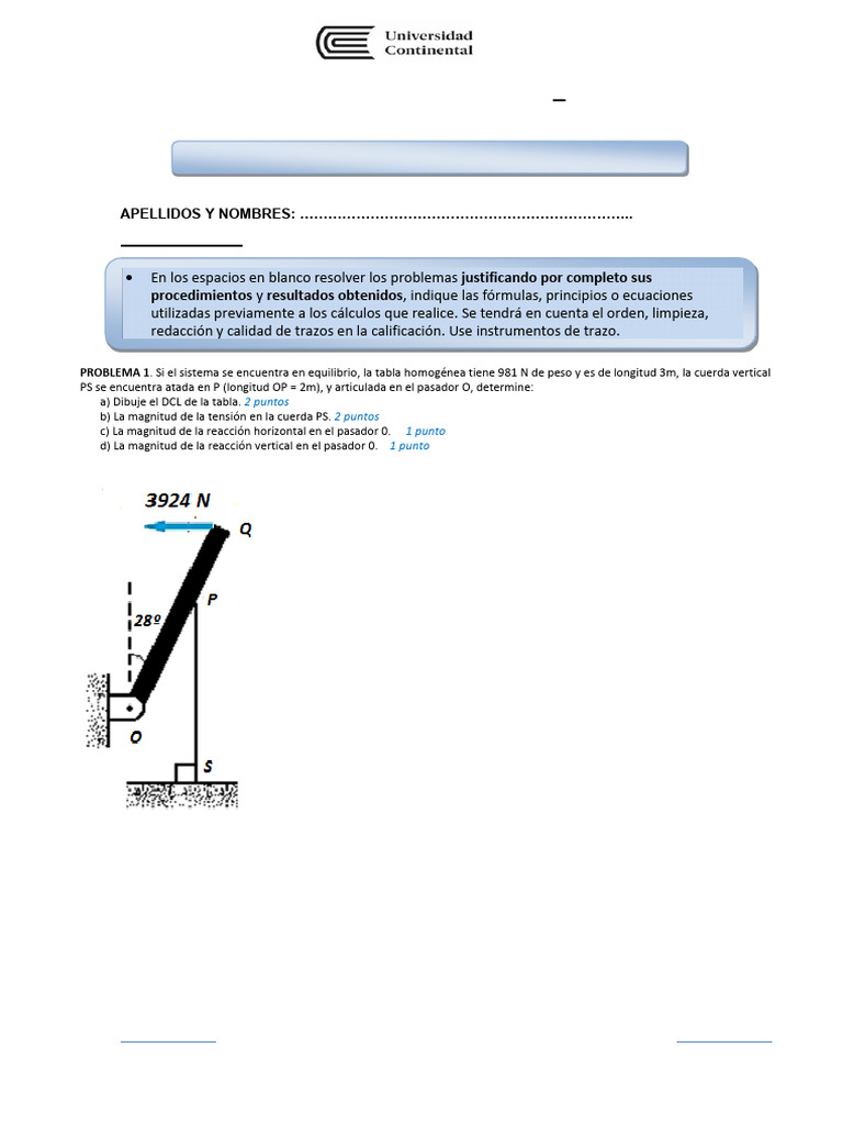 Examen Parcial Estática 2024-10 | PDF