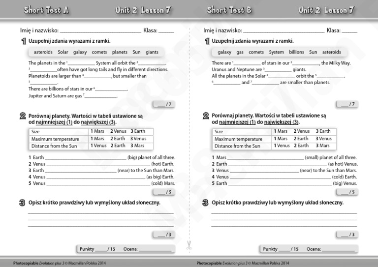 Short Tests Unit 2 Lesson 7 | PDF