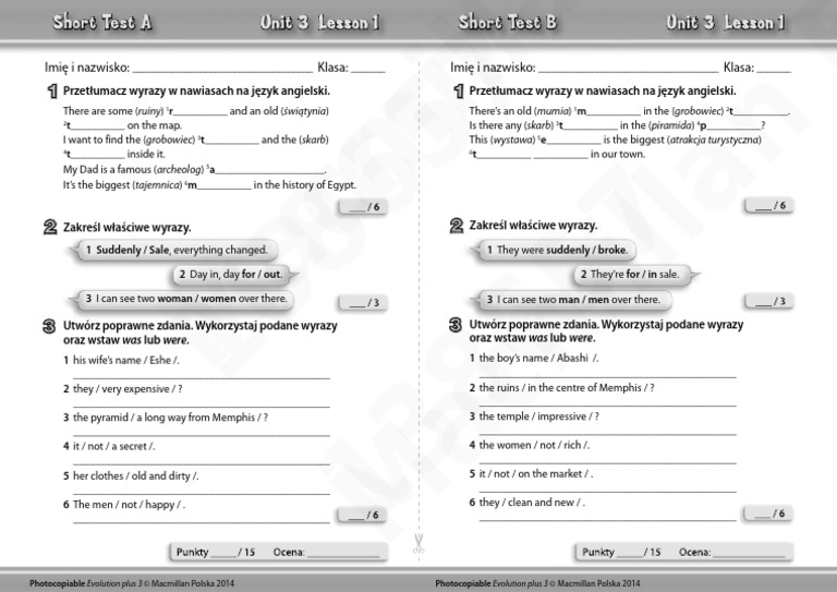 Short Tests Unit 3 Lesson 1 | PDF