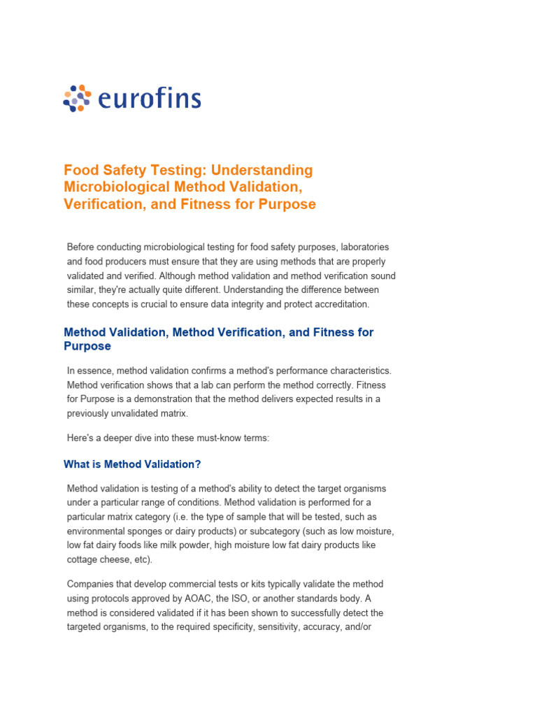 Food Safety Testing - Understanding Microbiological Method Validation ...