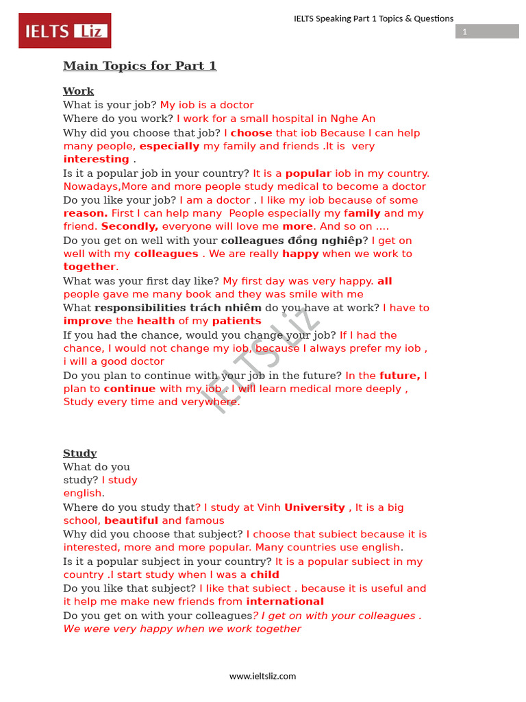 IELTS-Speaking-Part-1-Topics-Questions (1) M I | PDF | Pet | Leisure