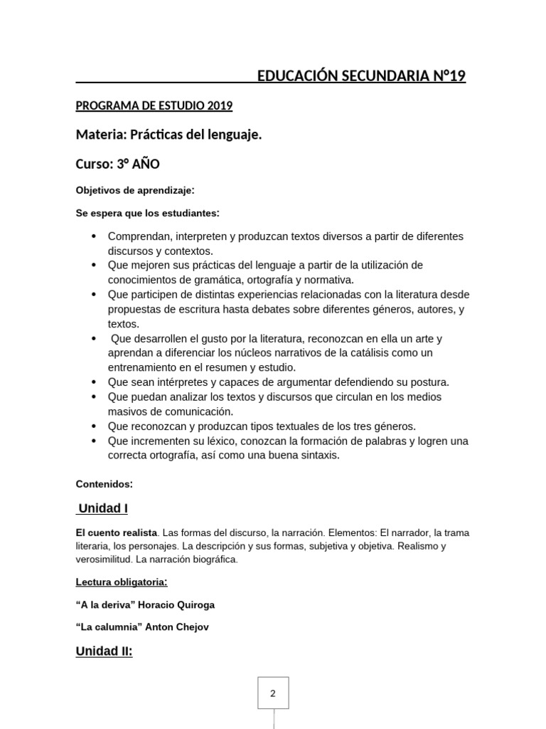 Programa - EES #19 3°. 2019 | PDF | Narración | Cuentos