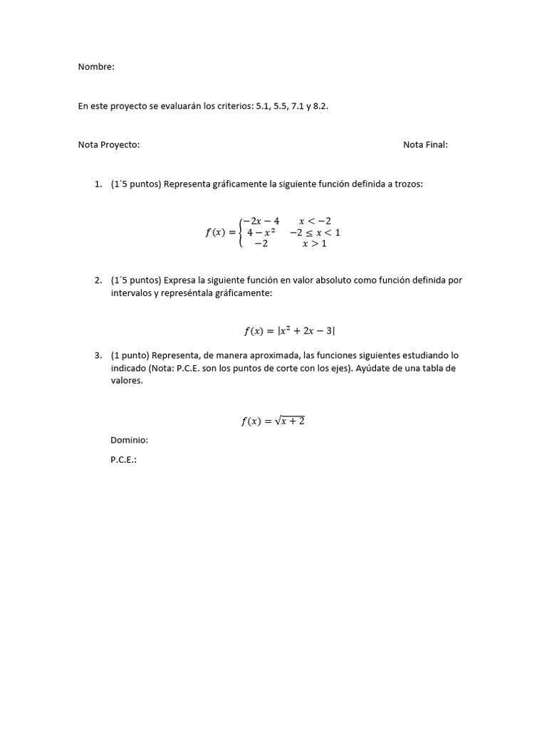 Proyecto Tema 5 Funciones Elementales | PDF