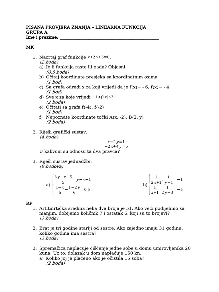 Linearna funkcija | PDF