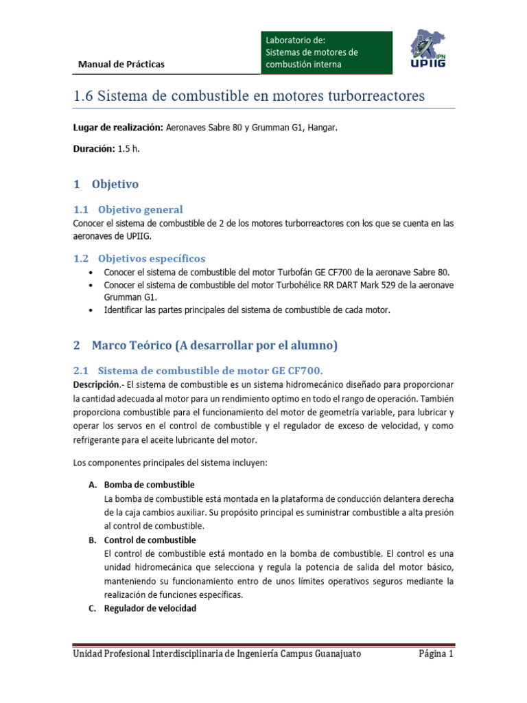 Práctica 1.6 - Sistema de Combustible Motores Turborreactores | PDF | Filtración | Motor de ...