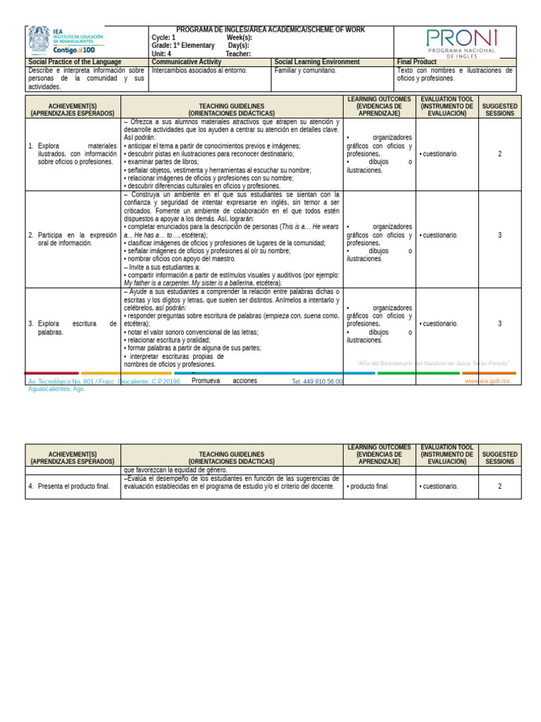 1° Elementary. Unit 4 | PDF | Aprendizaje | Cognición